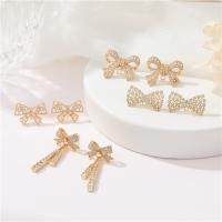 China Factory Wholesale Fashion 14K Gold Zircon Pearl Women's Bow Tassel Pendant Studs Earrings DIY Earring Accessories for sale