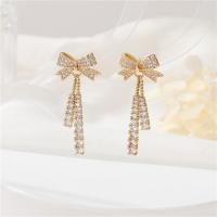 China Factory Wholesale Fashion 14K Gold Zircon Pearl Women's Bow Tassel Pendant Studs Earrings DIY Earring Accessories for sale