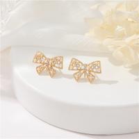 China Factory Wholesale Fashion 14K Gold Zircon Pearl Women's Bow Tassel Pendant Studs Earrings DIY Earring Accessories for sale