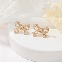 China Factory Wholesale Fashion 14K Gold Zircon Pearl Women's Bow Tassel Pendant Studs Earrings DIY Earring Accessories for sale