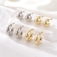 China Wholesale Fashion Brushed Hollow Women's Earring Crescent Shaped Earrings 14K Gold Plated C-ring Hollow Studs for sale