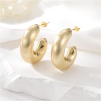China Wholesale Fashion Brushed Hollow Women's Earring Crescent Shaped Earrings 14K Gold Plated C-ring Hollow Studs for sale