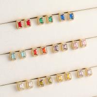 China Fashion 14K Gold-Plated Zircon Earrings Square Zircon Studs 925 Silver Needle Anti Allergic Earring for sale