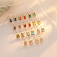 China Fashion 14K Gold-Plated Zircon Earrings Square Zircon Studs 925 Silver Needle Anti Allergic Earring for sale