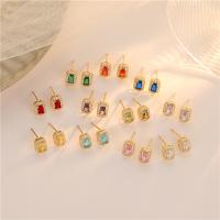 China Fashion 14K Gold-Plated Zircon Earrings Square Zircon Studs 925 Silver Needle Anti Allergic Earring for sale