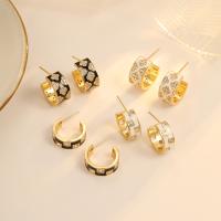 China Hot Selling Fashion White Black Enamel Zircon Flower Earring Half Circle C Shaped Silver Needle Women's Clover Studs Earrings for sale
