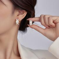 China Hot Selling Fashion White Black Enamel Zircon Flower Earring Half Circle C Shaped Silver Needle Women's Clover Studs Earrings for sale