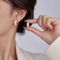China Hot Selling Fashion White Black Enamel Zircon Flower Earring Half Circle C Shaped Silver Needle Women's Clover Studs Earrings for sale