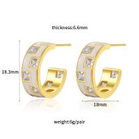 China Hot Selling Fashion White Black Enamel Zircon Flower Earring Half Circle C Shaped Silver Needle Women's Clover Studs Earrings for sale