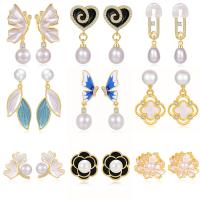 China Fashion Maple Leaf Pearl Earring 14K Gold Plated Flower Studs 925 Silver Needle Hypoallergenic Butterfly Earrings for sale