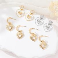 China Wholesale 14K Gold Plated Earrings Cute Zircon Heart Shape Shell Earring Bow Pearl Women's Earring Accessories for sale