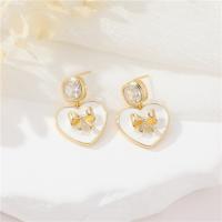 China Wholesale 14K Gold Plated Earrings Cute Zircon Heart Shape Shell Earring Bow Pearl Women's Earring Accessories for sale