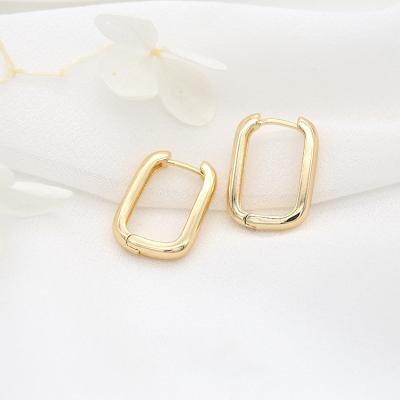 China Simple Deign Brass 14K Gold Plated Rectangle Shape Hoop Earrings Jewelry DIY for sale