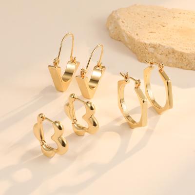 China Fashion Light Luxury Earring for Women Pentagonal Geometric  Shaped  Ear Hooks French Retro Gold Plated Earrings Wholesale for sale