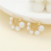 China Wholesale Jiexing Jewelry Pearl Design Earring Gold Plated C-Shape Daily Design Stud Earrings S925 Silver Needle for Women Girls for sale
