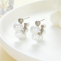 China Wholesale Jiexing Jewelry Pearl Design Earring Gold Plated C-Shape Daily Design Stud Earrings S925 Silver Needle for Women Girls for sale