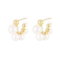 China Wholesale Jiexing Jewelry Pearl Design Earring Gold Plated C-Shape Daily Design Stud Earrings S925 Silver Needle for Women Girls for sale