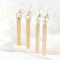 China Korean Jewelry Hypoallergenic Classy Bow Pearl Bead Chain Tassel Drop Dangle Earrings Women Wholesale for sale