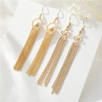 China Korean Jewelry Hypoallergenic Classy Bow Pearl Bead Chain Tassel Drop Dangle Earrings Women Wholesale for sale