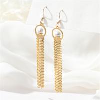 China Korean Jewelry Hypoallergenic Classy Bow Pearl Bead Chain Tassel Drop Dangle Earrings Women Wholesale for sale