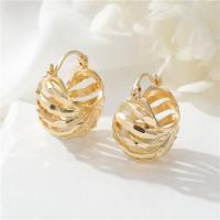 China Hot Hollow Design Ladies Jewelry Brass 14K Gold Plated Flower Basket Nets Shape Hoop Earrings for Women for sale