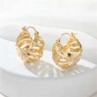 China Hot Hollow Design Ladies Jewelry Brass 14K Gold Plated Flower Basket Nets Shape Hoop Earrings for Women for sale