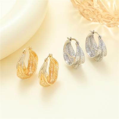 China Jiexing Trendy Hoop Earring 14K Gold Plated Fashion Texture Shape Daily Design Hoop Loop Earrings for Women Girls for sale