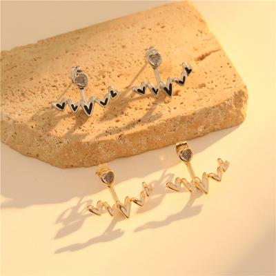 China Brass 2025 New Love Earrings Heartbeat Frequency Wave Earrings Hypoallergenicity  CZ Women ECG Earrings for sale