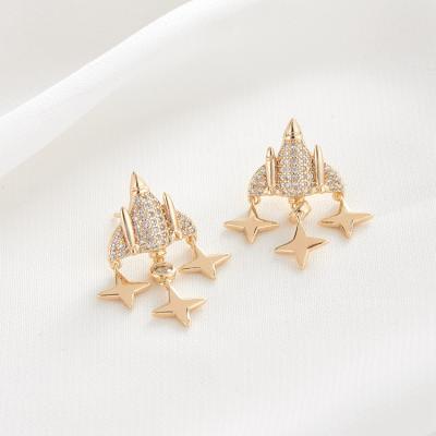 China Factory Wholesale Fashion Women's Earrings Spaceship Studs Earrings Zircon Cute Rocket Star Jewelry Earring Accessories for sale