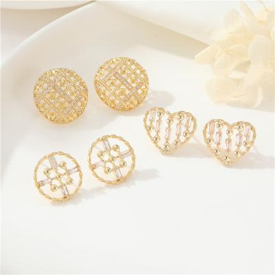 China Wholesale Jewelry DIY Earring Accessories Heart-shaped Braided Earrings Round Hollow Zircon Paste Pearl  Earring for sale