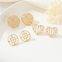 China Wholesale Jewelry DIY Earring Accessories Heart-shaped Braided Earrings Round Hollow Zircon Paste Pearl  Earring for sale