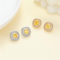 China Wholesale Orange Zircon High Quality Jewelry Earrings Trendy Brass Square CZ Stud Earrings 14K Gold Silver Plating for Women for sale