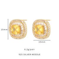 China Wholesale Orange Zircon High Quality Jewelry Earrings Trendy Brass Square CZ Stud Earrings 14K Gold Silver Plating for Women for sale