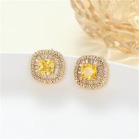 China Wholesale Orange Zircon High Quality Jewelry Earrings Trendy Brass Square CZ Stud Earrings 14K Gold Silver Plating for Women for sale