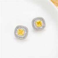 China Wholesale Orange Zircon High Quality Jewelry Earrings Trendy Brass Square CZ Stud Earrings 14K Gold Silver Plating for Women for sale