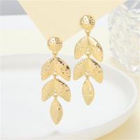China Hot Selling Luxury Brass 14K Gold Plated Dangle Design Tree Leaf Silver Needle Jewelry  Stud Earrings for Girls Party Gifts for sale