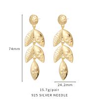 China Hot Selling Luxury Brass 14K Gold Plated Dangle Design Tree Leaf Silver Needle Jewelry  Stud Earrings for Girls Party Gifts for sale
