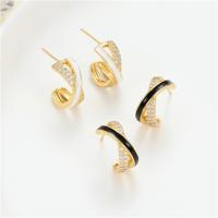 China Jiexing Wholesale Trendy Drop Oil CZ Design X-shape Stud Earring Enamel White Black Color Jewelry Accessory for Women for sale