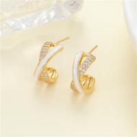 China Jiexing Wholesale Trendy Drop Oil CZ Design X-shape Stud Earring Enamel White Black Color Jewelry Accessory for Women for sale
