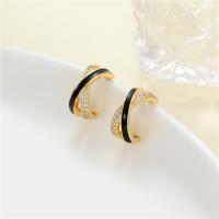 China Jiexing Wholesale Trendy Drop Oil CZ Design X-shape Stud Earring Enamel White Black Color Jewelry Accessory for Women for sale