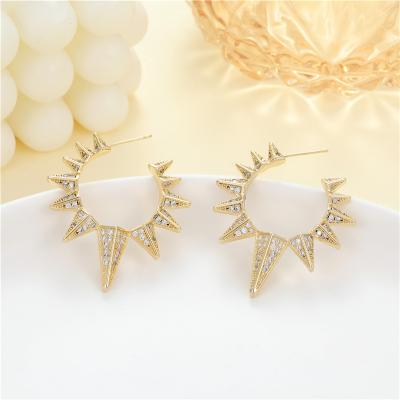 China Fashion 14K Gold Plate Sun Shape C-shaped Earrings 925 Silver Needle Anti Allergy Female Earrings Jewelry Wholesale for sale