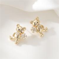 China 14K Gold Plated Fashionable Zircon Jewelry Earrings with Bear Shaped Silver Needle Studs Cute Women's Jewelry Accessories for sale
