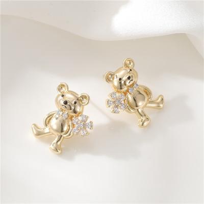China 14K Gold Plated Fashionable Zircon Jewelry Earrings with Bear Shaped Silver Needle Studs Cute Women's Jewelry Accessories for sale