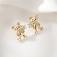 China 14K Gold Plated Fashionable Zircon Jewelry Earrings with Bear Shaped Silver Needle Studs Cute Women's Jewelry Accessories for sale