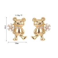 China 14K Gold Plated Fashionable Zircon Jewelry Earrings with Bear Shaped Silver Needle Studs Cute Women's Jewelry Accessories for sale