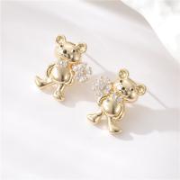 China 14K Gold Plated Fashionable Zircon Jewelry Earrings with Bear Shaped Silver Needle Studs Cute Women's Jewelry Accessories for sale