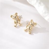 China 14K Gold Plated Fashionable Zircon Jewelry Earrings with Bear Shaped Silver Needle Studs Cute Women's Jewelry Accessories for sale