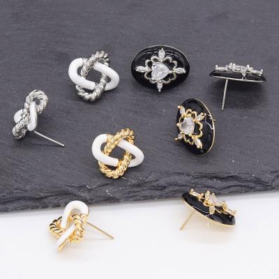 China Lovely Trendy Earring Stud Earrings Female Silver Needle Black White Love Zirconia Rope Shape Wholesale for Women Girls for sale