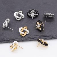 China Lovely Trendy Earring Stud Earrings Female Silver Needle Black White Love Zirconia Rope Shape Wholesale for Women Girls for sale