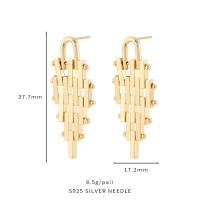 China Trendy Stud Earring 14K Gold Plated Geometric Trapezoidal Cuban Link Chain Design Big 925 Silver Earrings for Women Girls for sale